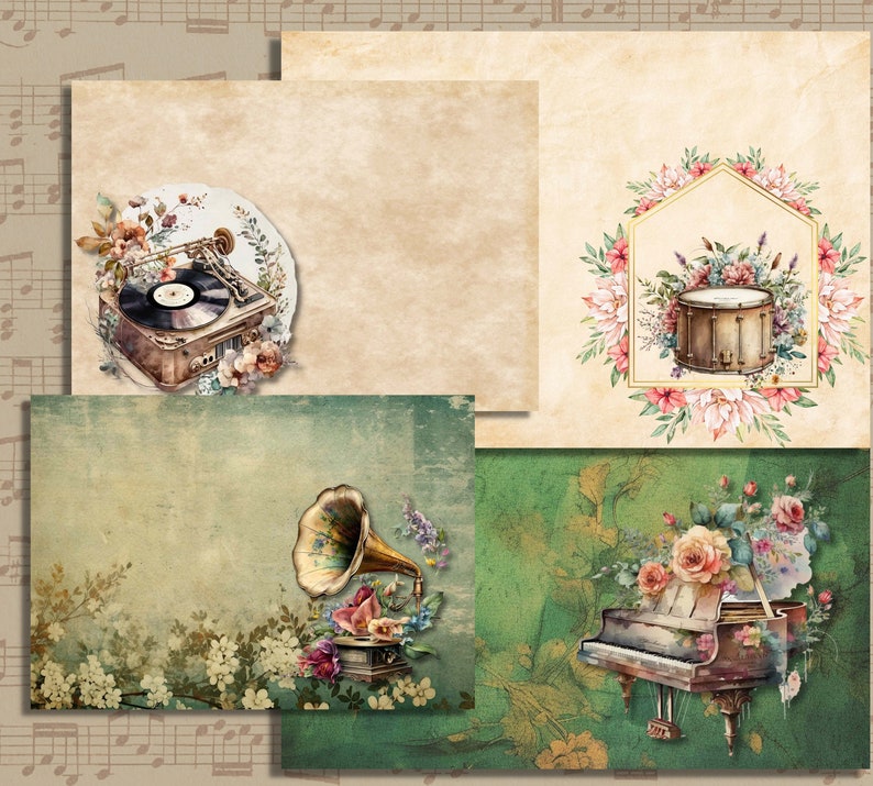 Printable Floral Music Digital Paper Musical Instruments - Etsy