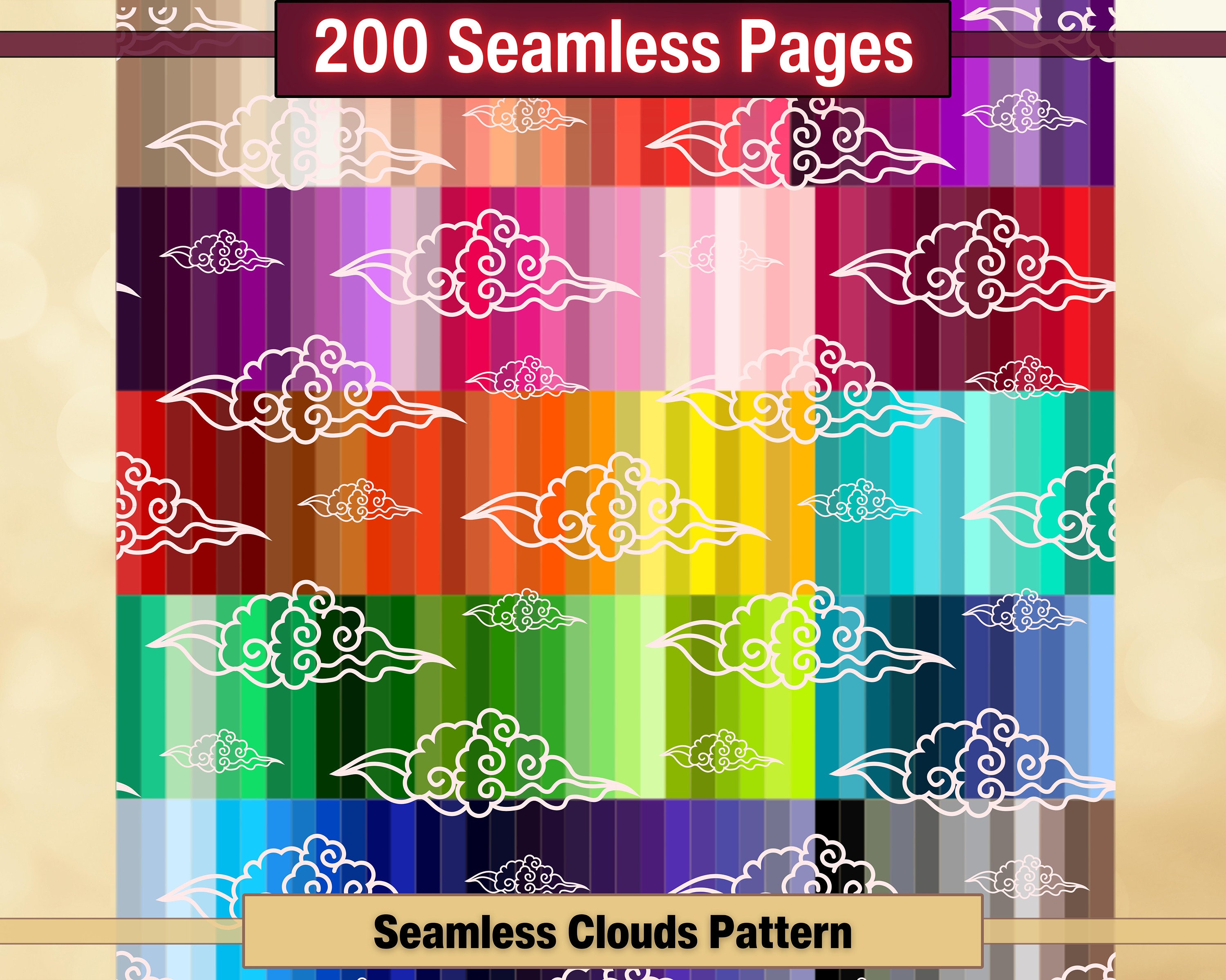 Printable 200 Seamless Clouds Pattern Digital Papers Clouds - Etsy
