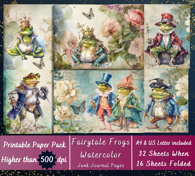 Printable Frog Watercolor Paper, Cute Dressed Frog Ephemera, Frog and ...