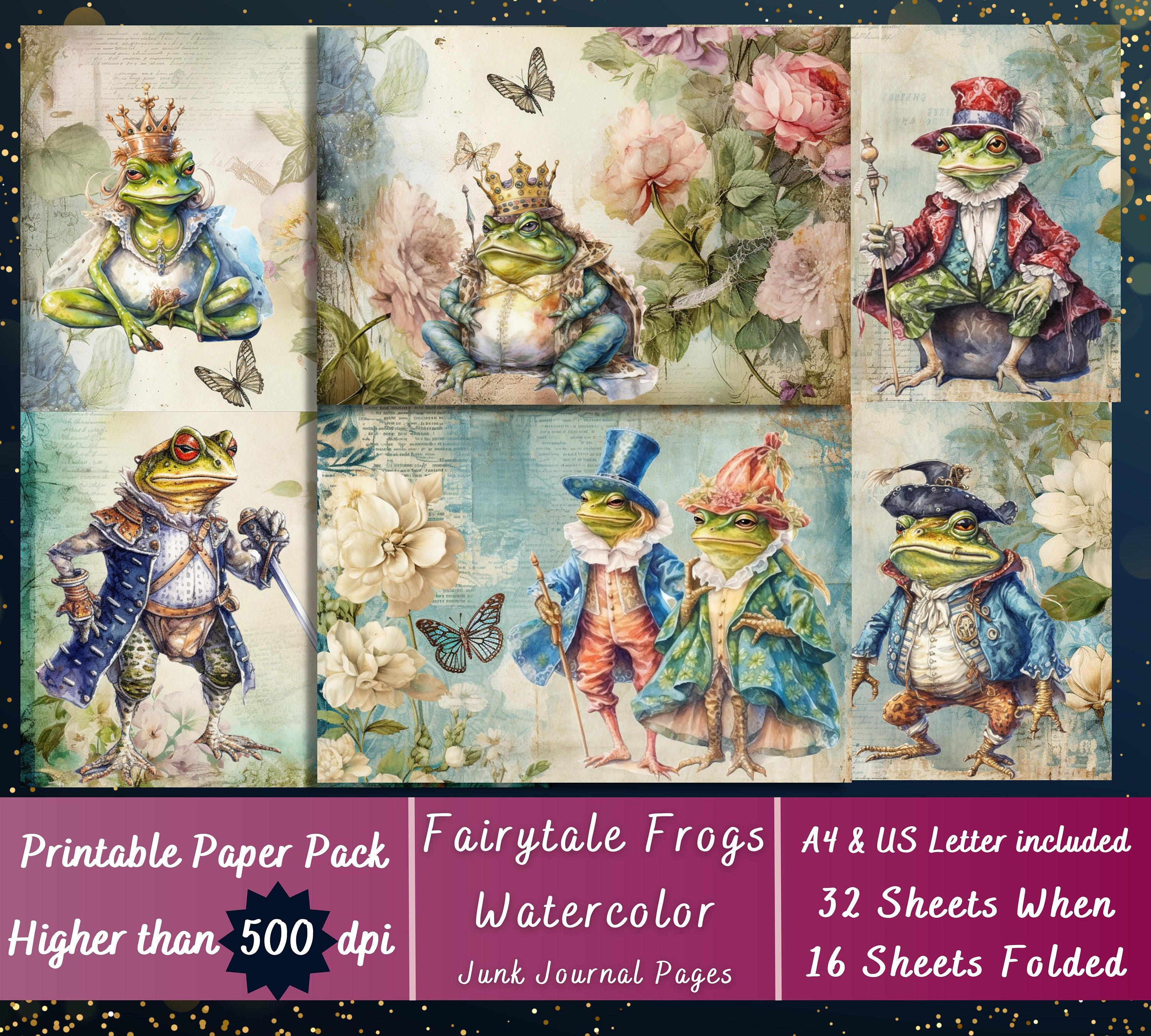 Printable Frog Watercolor Paper Cute Dressed Frog Ephemera - Etsy