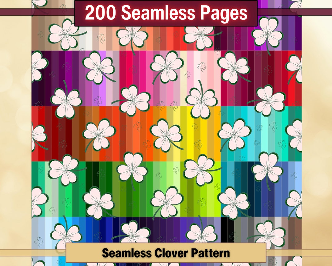 Printable 200 Seamless Clover Pattern Digital Papers, Shamrock Colour ...