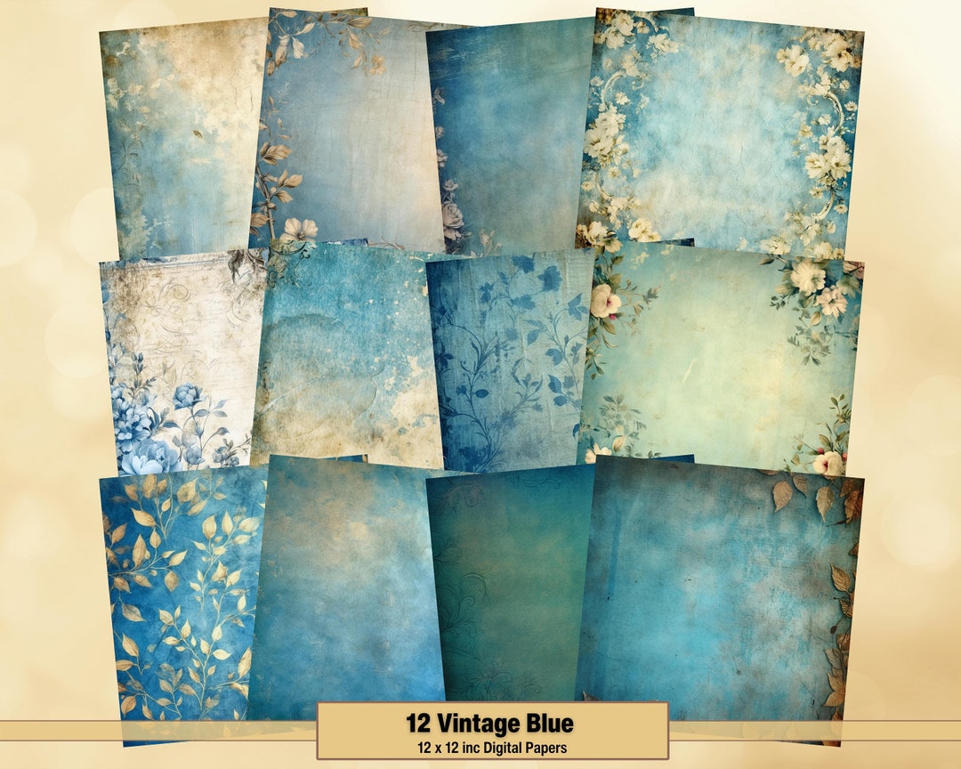 Printable Vintage Blue Digital Paper, Pretty Pages, Shabby Chic ...