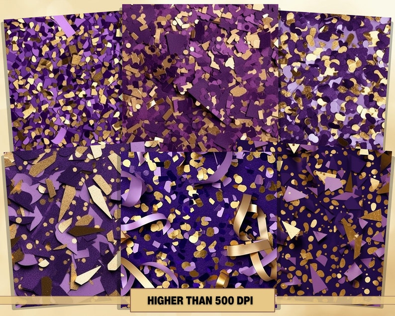 Printable Purple and Gold Confetti Digital Papers, Sequin Pages, Foil ...