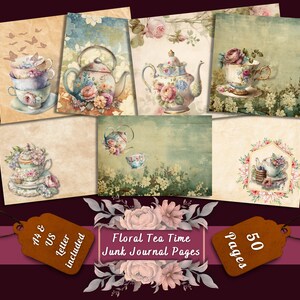 Printable Floral Tea Time Digital Papers Mega Bundle, Fussy Cuts Kit ...