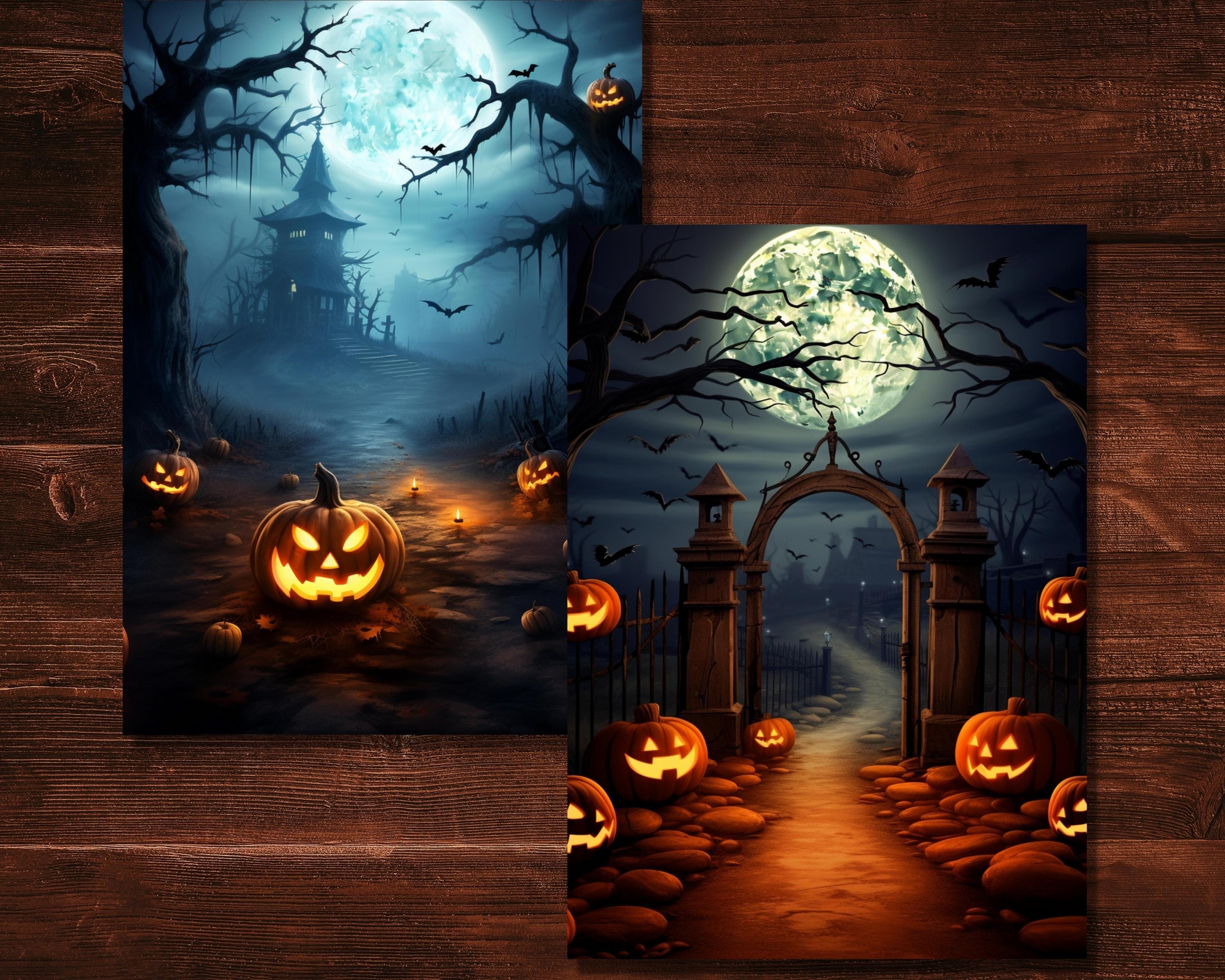 Printable Full Moon Halloween Digital Paper Halloween Pumpkin - Etsy
