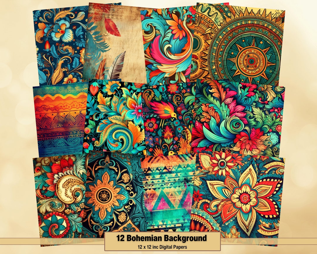 Printable Bohemian Digital Paper, Painted Pages, Boho Background ...