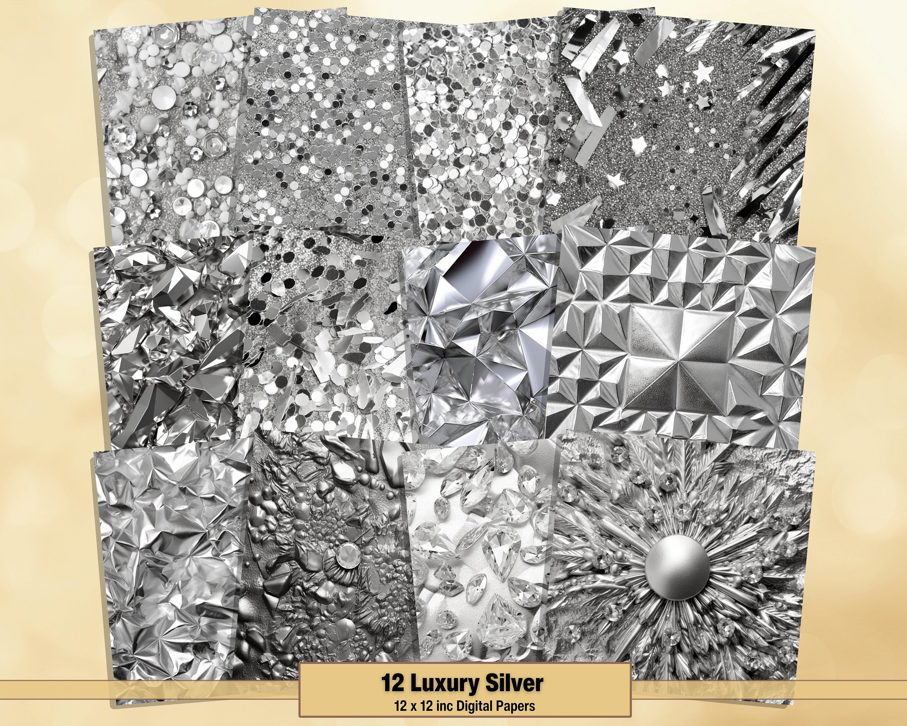 Printable Luxury Silver Digital Papers, Glitter Pages, Sequins ...