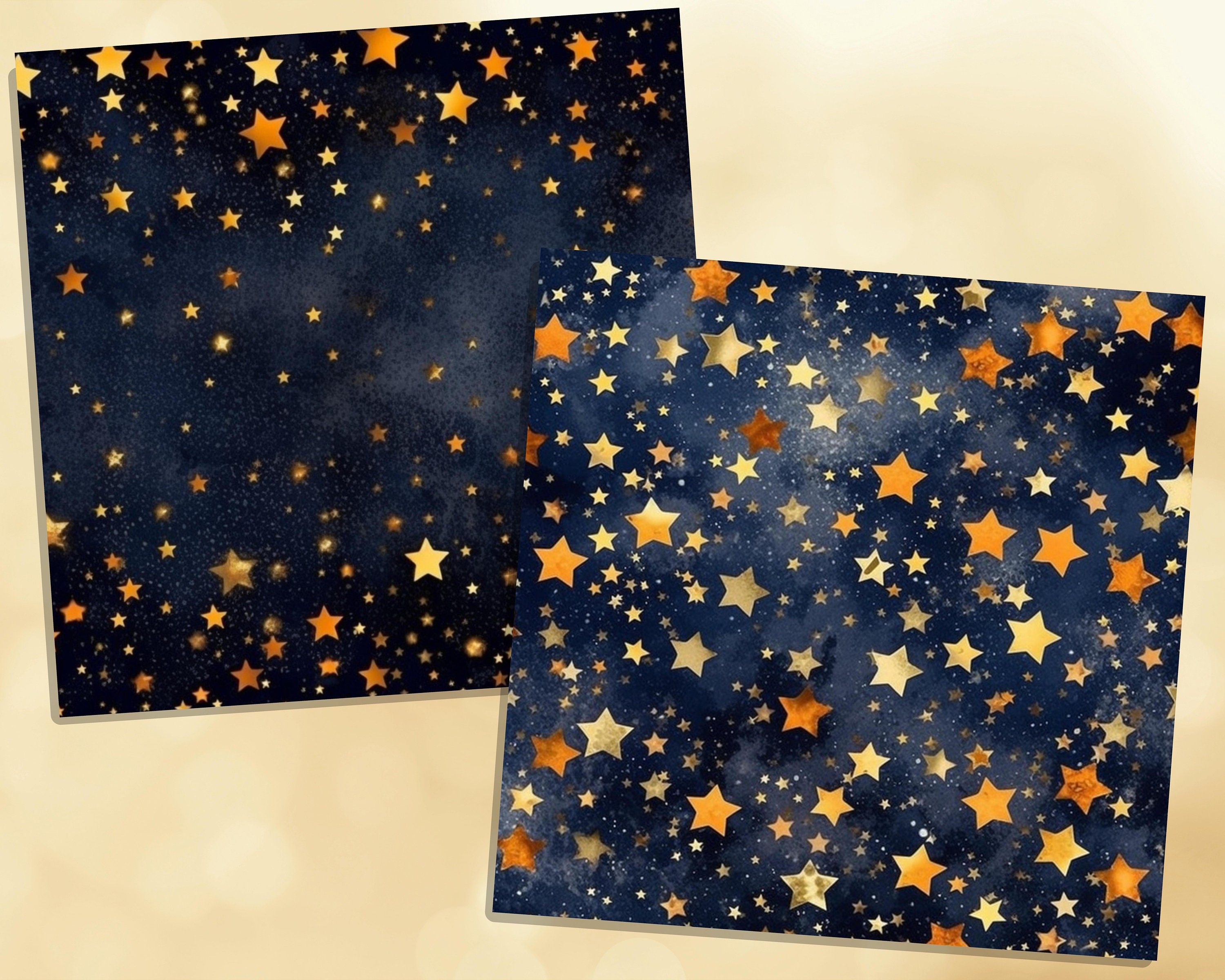 Printable Golden Starry Night Digital Papers, Stars Page, Blue Grunge ...