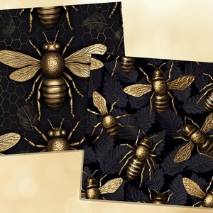 Printable Black and Gold Bee Digital Papers, Honey Bee Pages, Bees ...