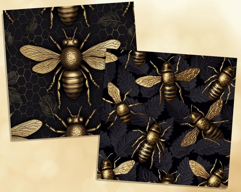 Printable Black and Gold Bee Digital Papers Honey Bee Pages - Etsy ...