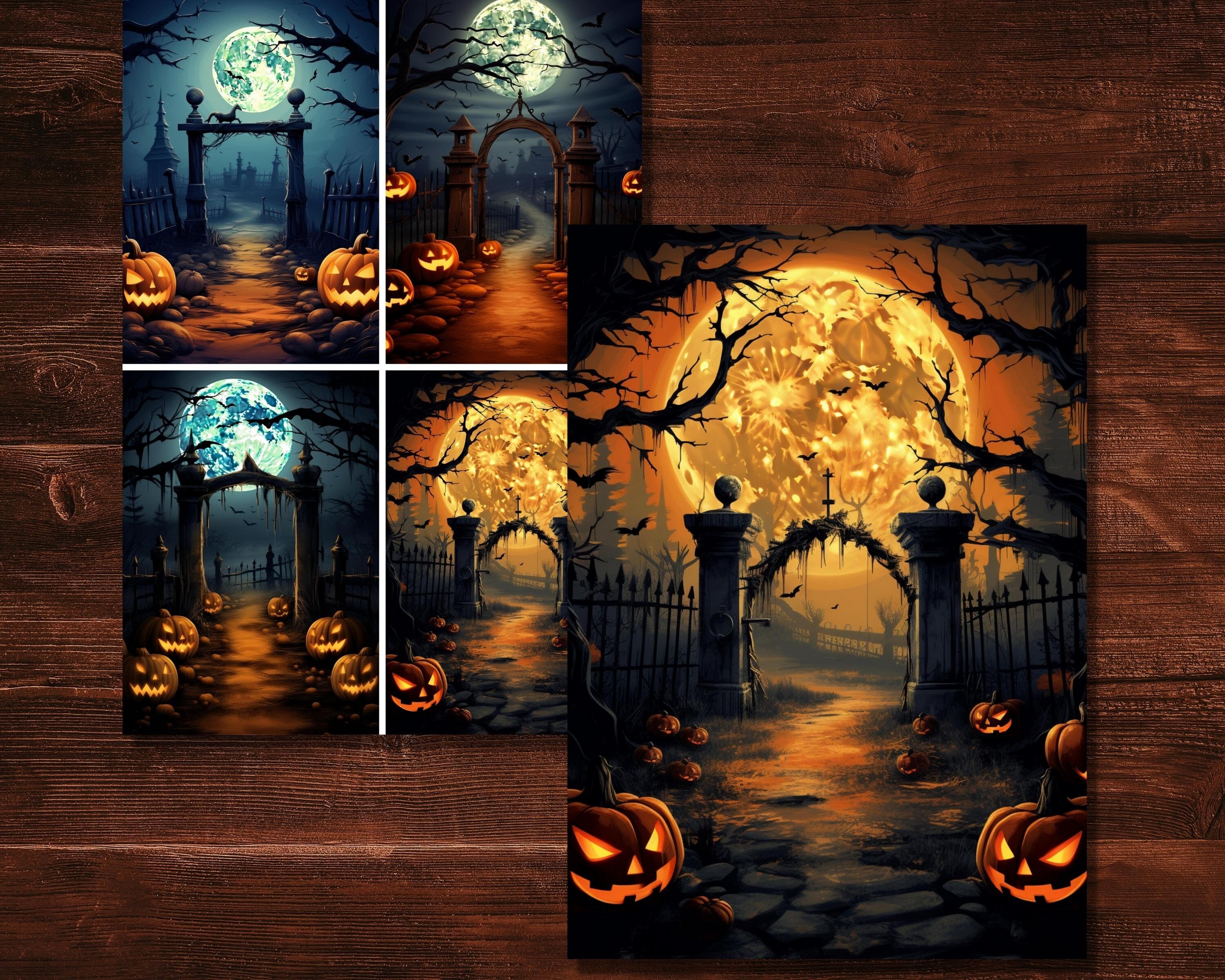 Printable Full Moon Halloween Digital Paper Halloween Pumpkin - Etsy