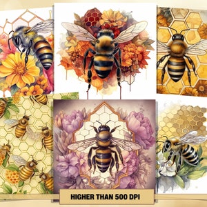 Printable Floral Honey Bee Digital Papers, Beehive Pages, Bee ...