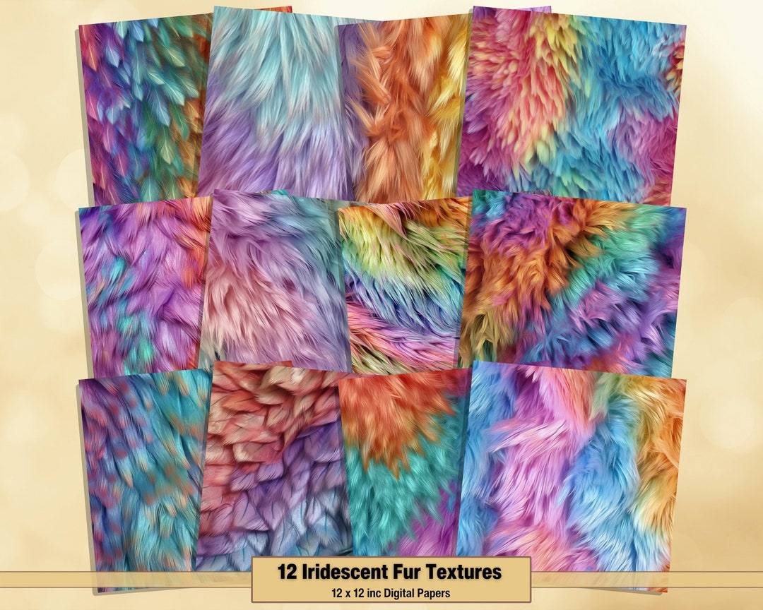 Printable Iridescent Fur Textures Digital Papers, Rainbow Fur Pages ...