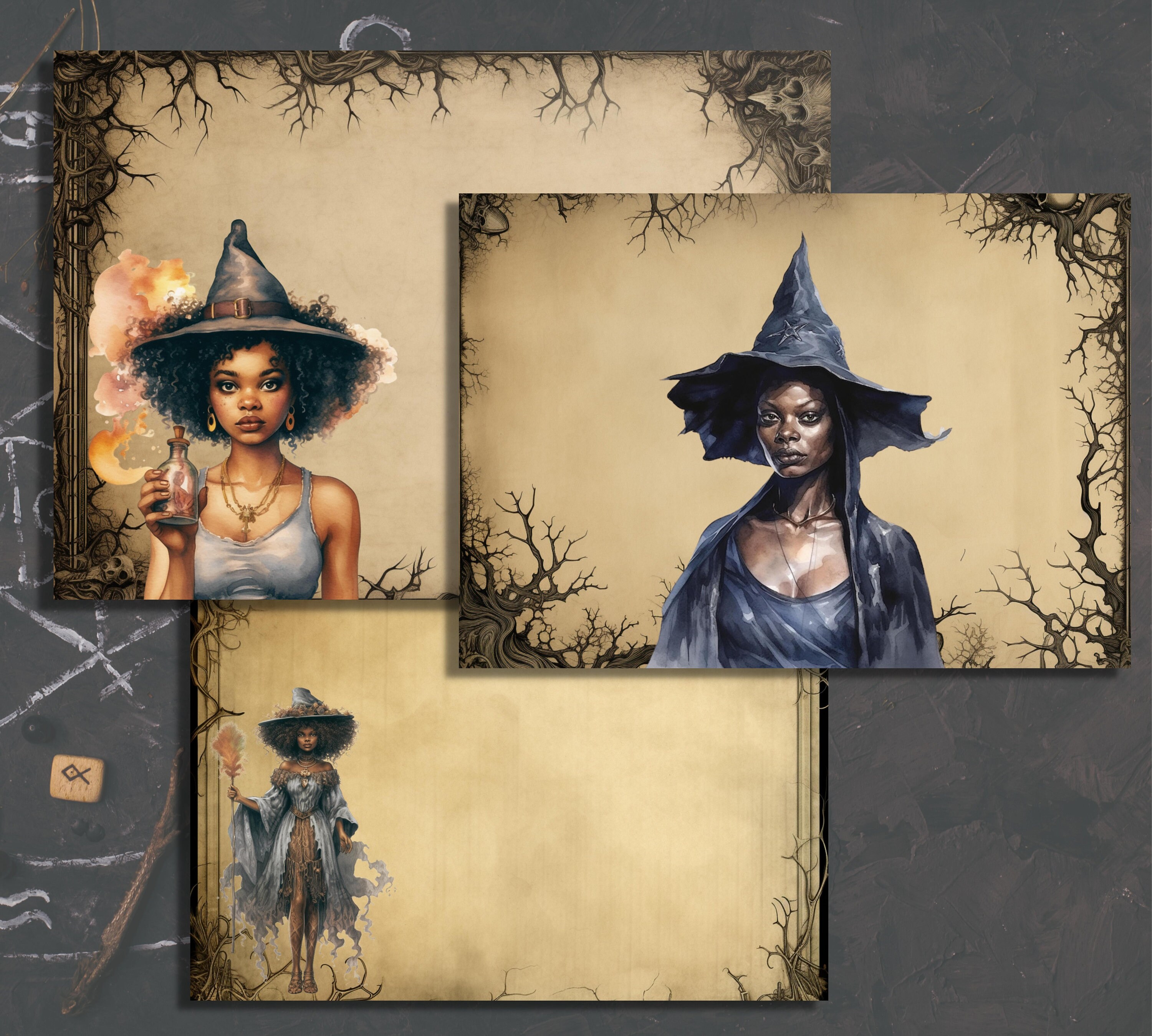 Printable Black Witch Digital Paper Spooky Season Ephemera - Etsy