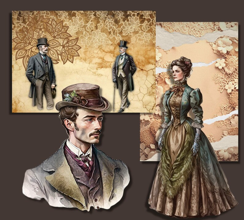 Printable Victorian Era Digital Paper, Victorian Gentlemen Ephemera ...