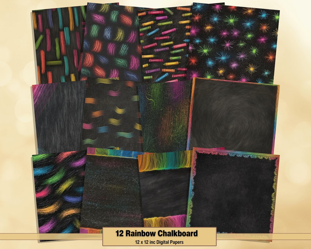 Printable Rainbow Chalkboard Digital Papers, Blackboard Pages ...