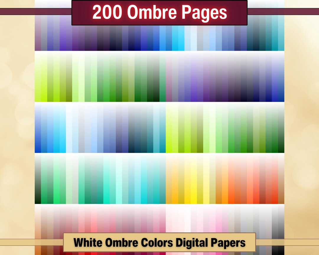Printable 200 White Ombre Digital Papers, Ombre Gradient Rainbow Colour ...