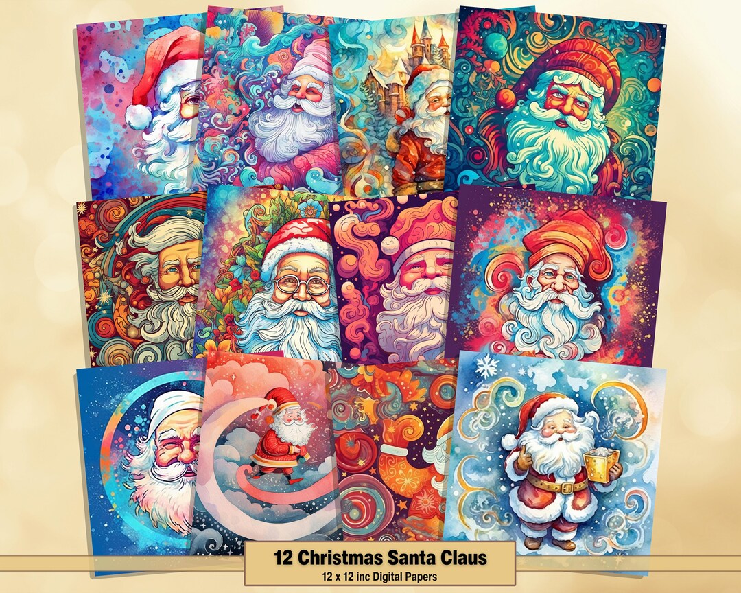 Printable Christmas Santa Claus Digital Papers, Santa Pages, Background ...