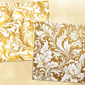 Printable Gold and White Damask Digital Papers, Gold Patterns Pages ...