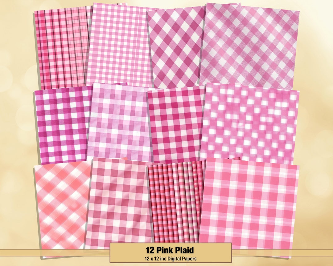 Printable Pink Plaid Digital Papers, Gingham Pattern Page, Lumberjack ...