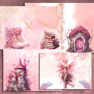 Printable Pink Fairy Digital Paper, Enchanced Fairies Ephemera ...
