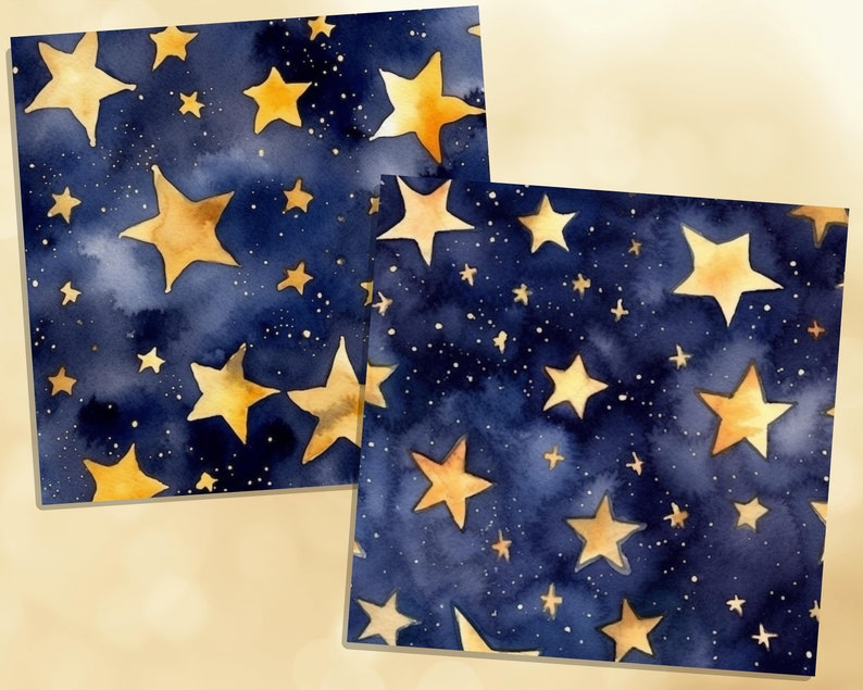 Printable Watercolor Starry Night Digital Papers, Celestial Pages ...