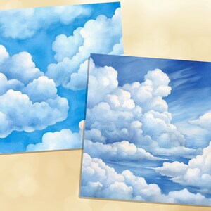 Printable Watercolor Cloudy Skies Digital Papers, Abstract Pages ...