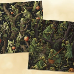 Printable Goblin Forest Digital Papers, Witchy Pages, Scary Background ...