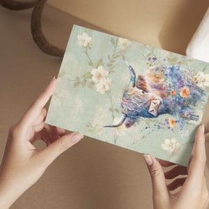 Printable Floral Highland Cow Digital Paper, Vintage Ephemera ...