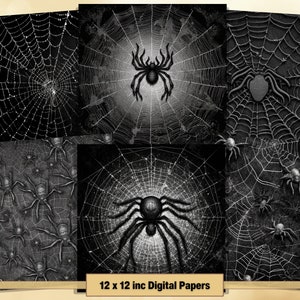 Printable Creepy Spider Digital Paper, Scary Cobweb Pages, Goth ...