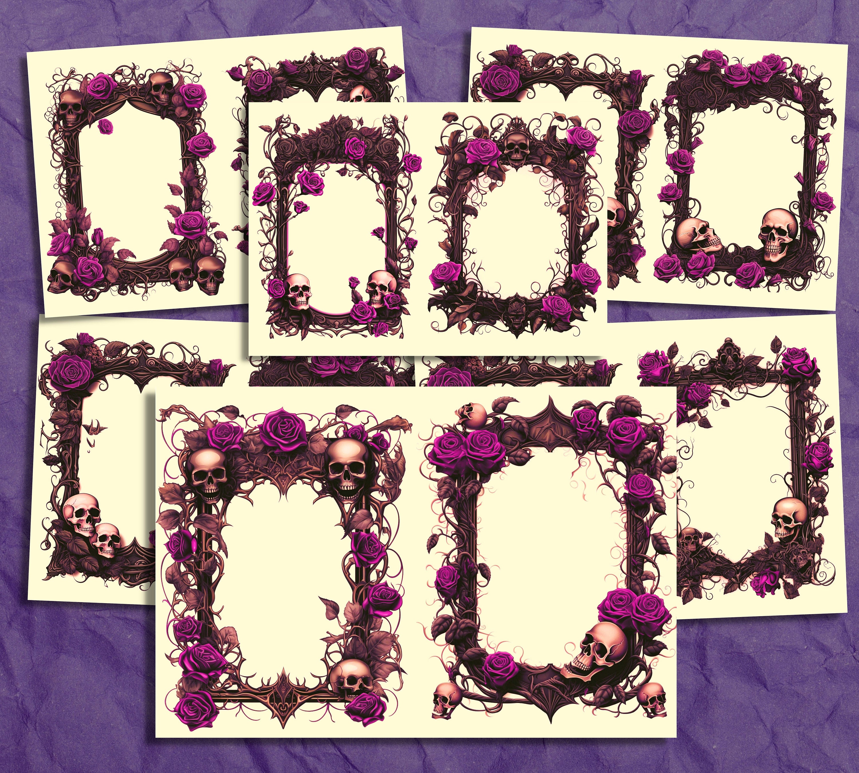 Printable Gothic Roses Digital Paper, Skull Ephemera, Grimoire Pages ...