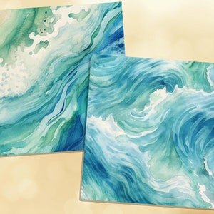 Printable Watercolor Ocean Waves Digital Papers, Blue Abstract Pages ...