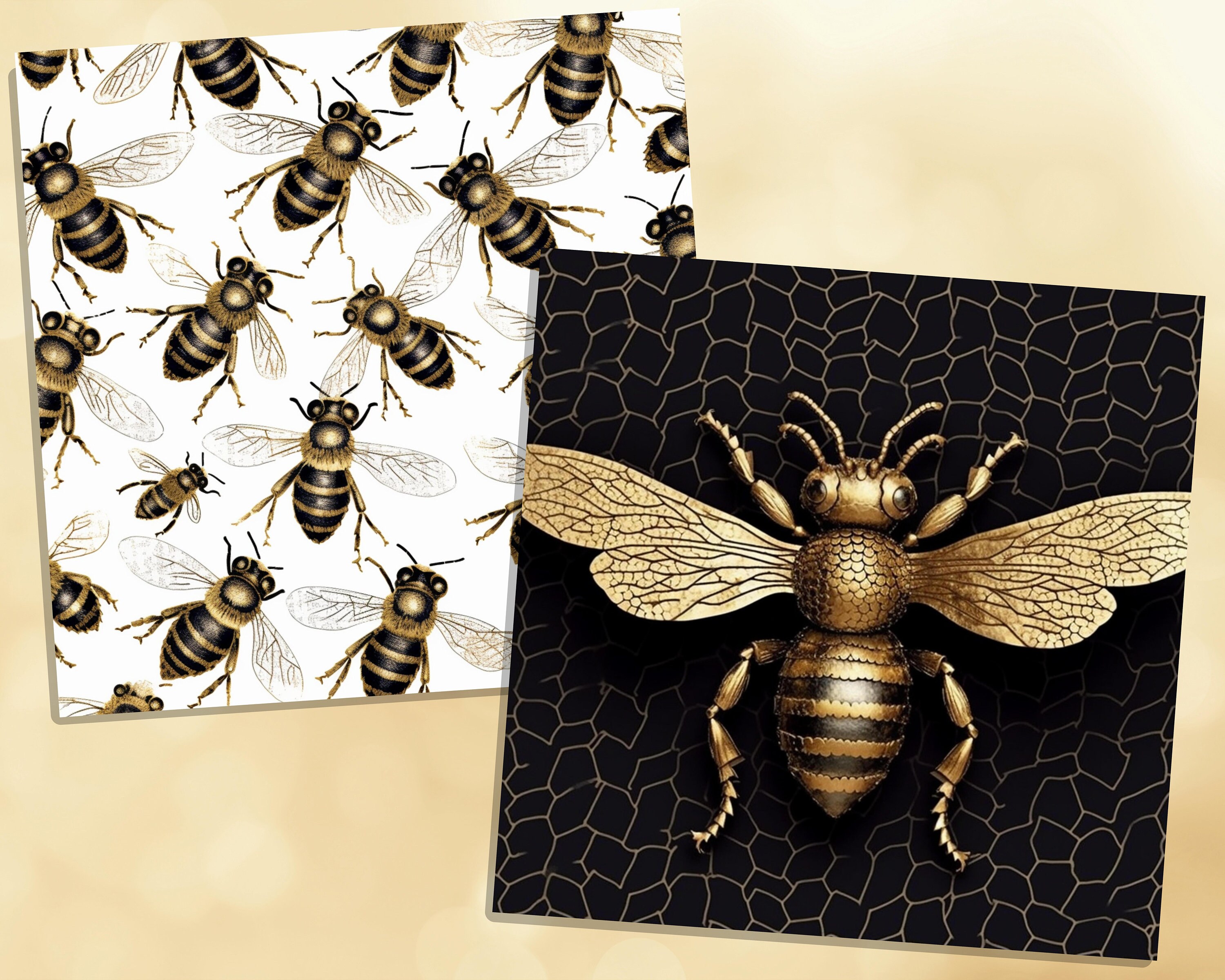Printable Black and Gold Bee Digital Papers, Honey Bee Pages, Bees ...