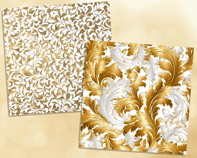 Printable Gold and White Damask Digital Papers, Gold Patterns Pages ...