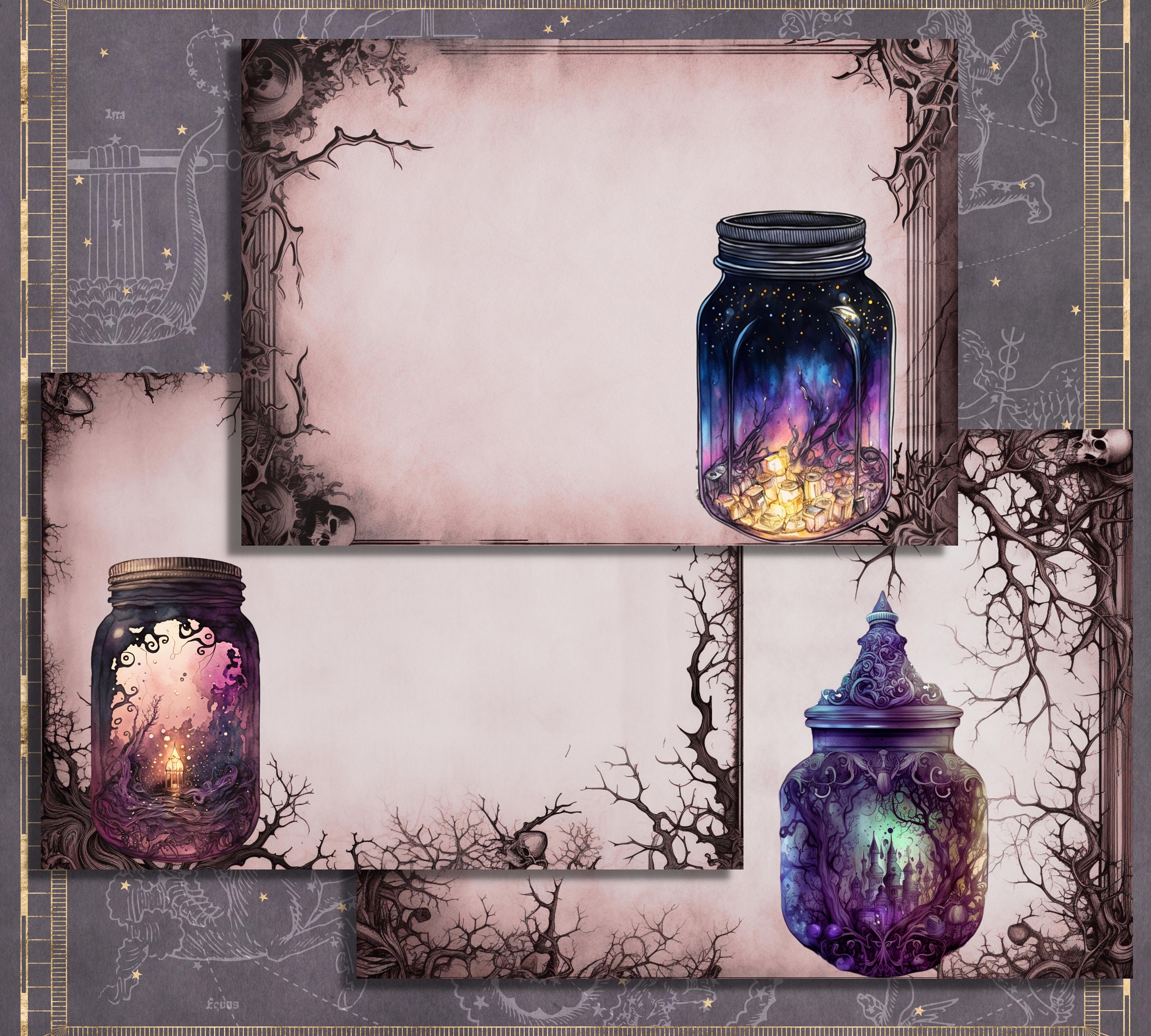 Printable Gothic Jars Digital Paper Mason Jar Ephemera - Etsy Australia