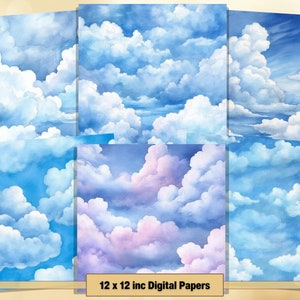 Printable Watercolor Cloudy Skies Digital Papers, Abstract Pages ...