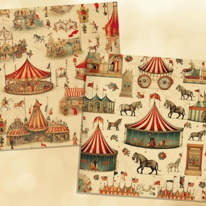 Printable Vintage Fairground Circus Digital Papers, Circus Page ...