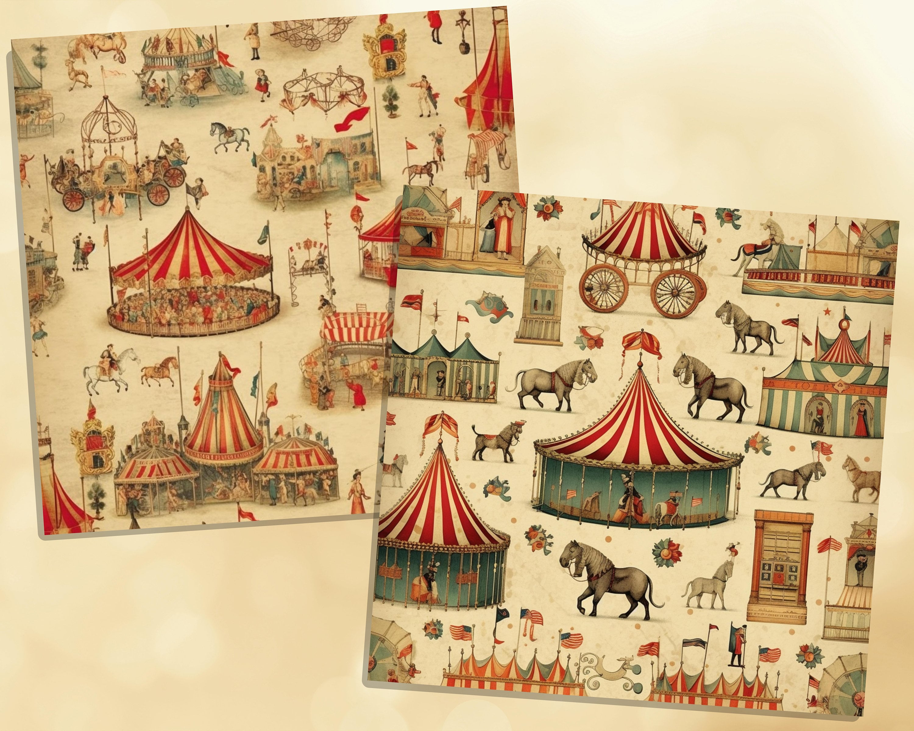 Printable Vintage Fairground Circus Digital Papers, Circus Page ...