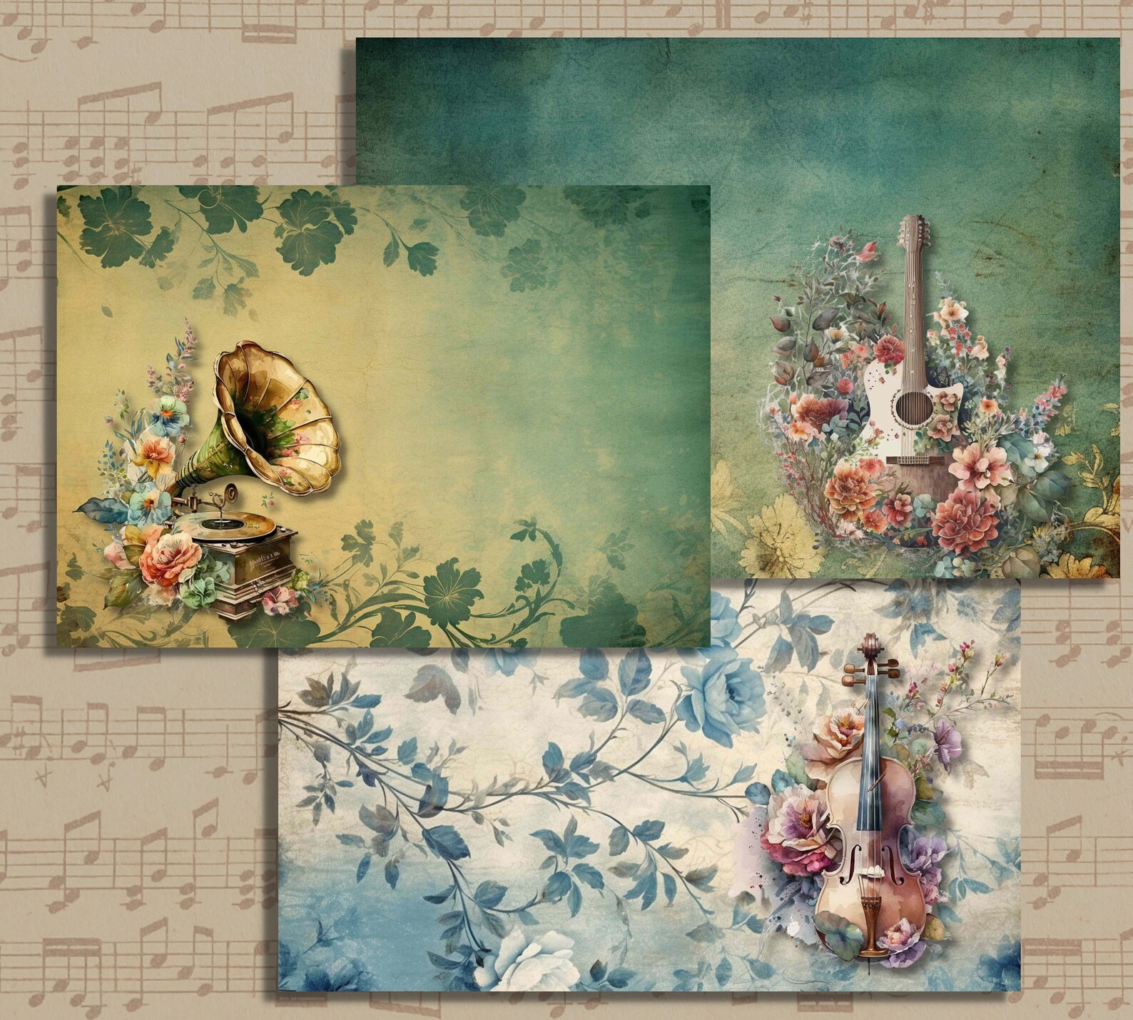 Printable Floral Music Digital Paper Musical Instruments - Etsy