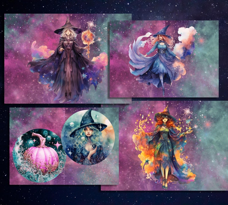 Printable Watercolour Celestial Witch Digital Paper Witchy - Etsy