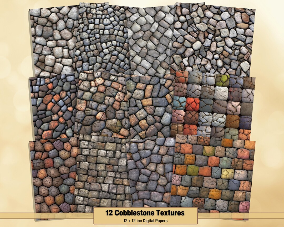 Printable Cobblestone Textures Digital Papers, Rustic Stone Pages, Background, Ephemera ...