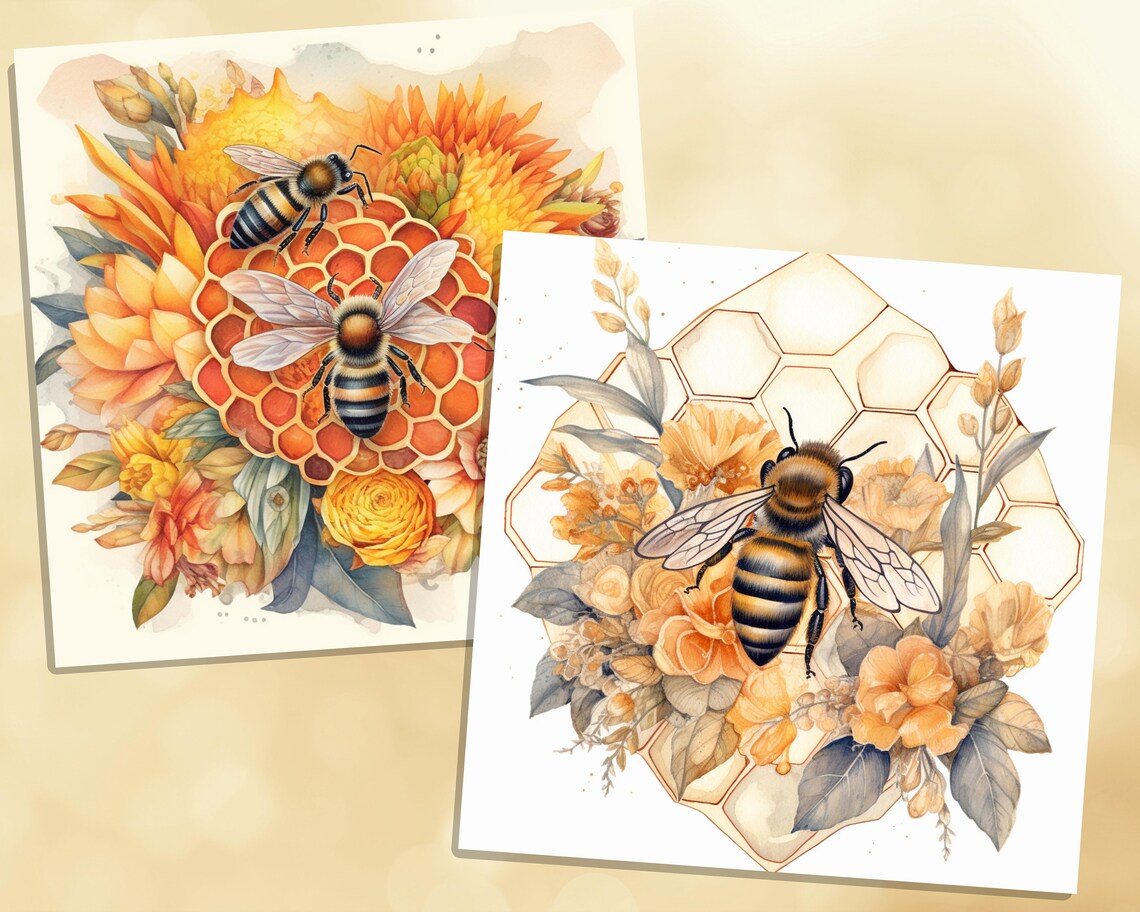 Printable Floral Honey Bee Digital Papers, Beehive Pages, Bee ...