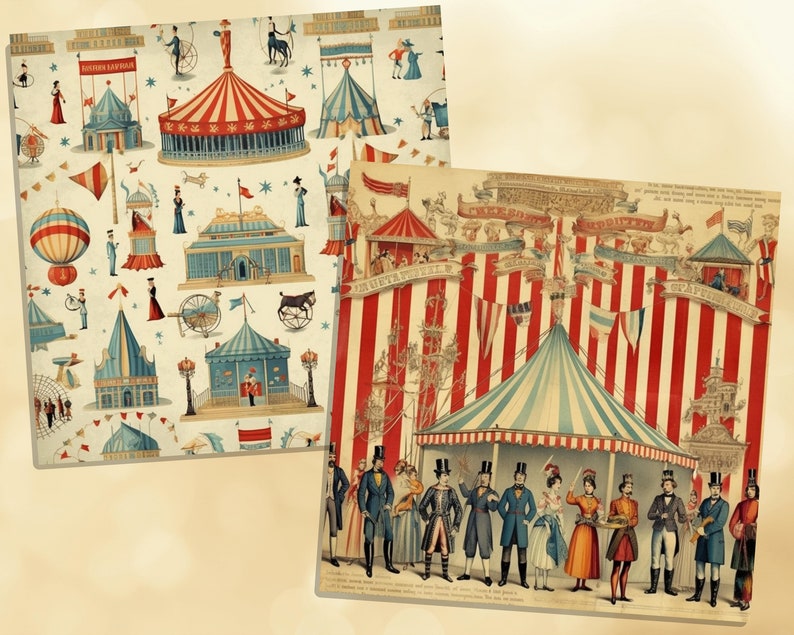 Printable Vintage Fairground Circus Digital Papers, Circus Page ...