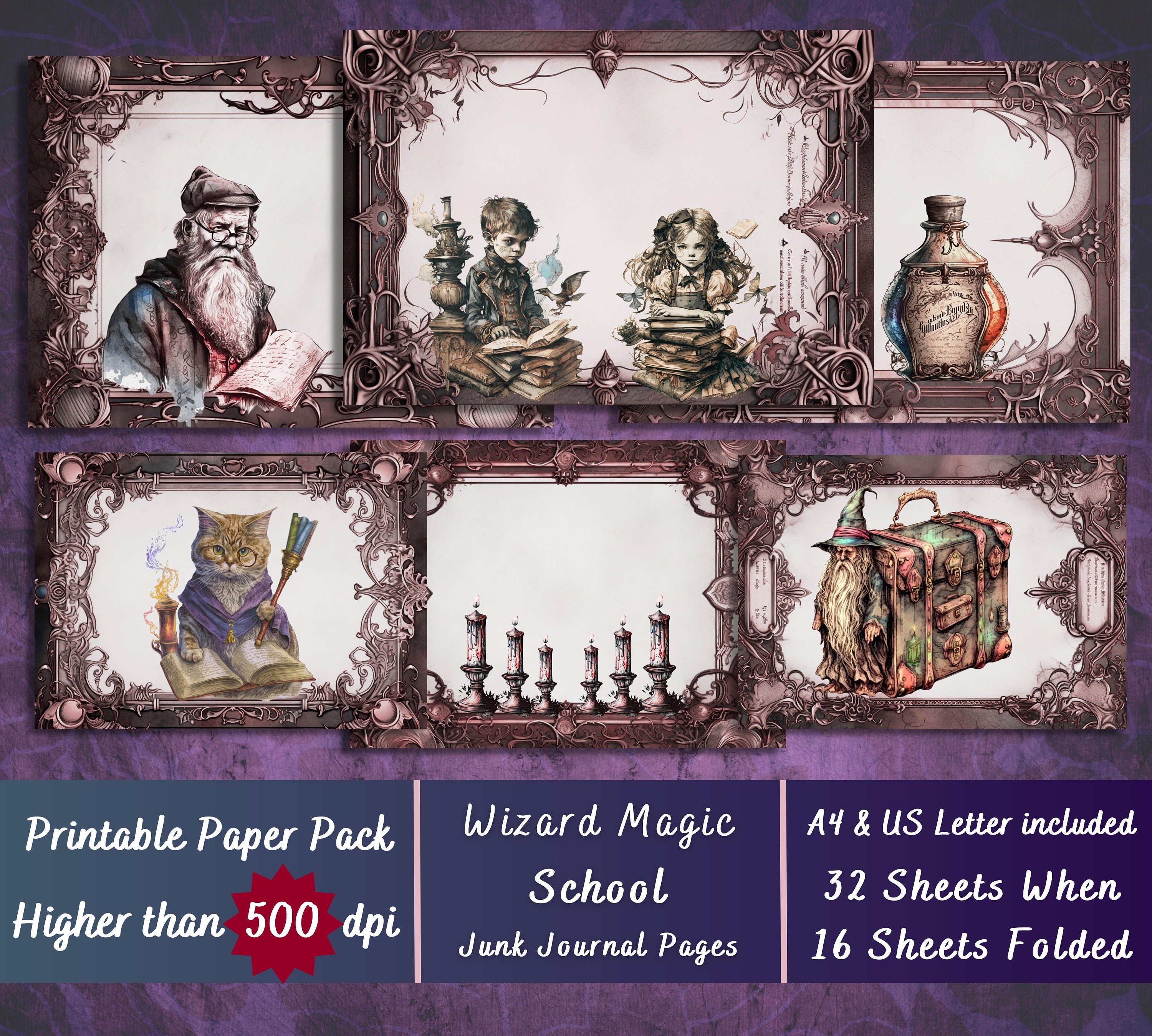 Printable Wizard Digital Paper Victorian Gothic Ephemera - Etsy