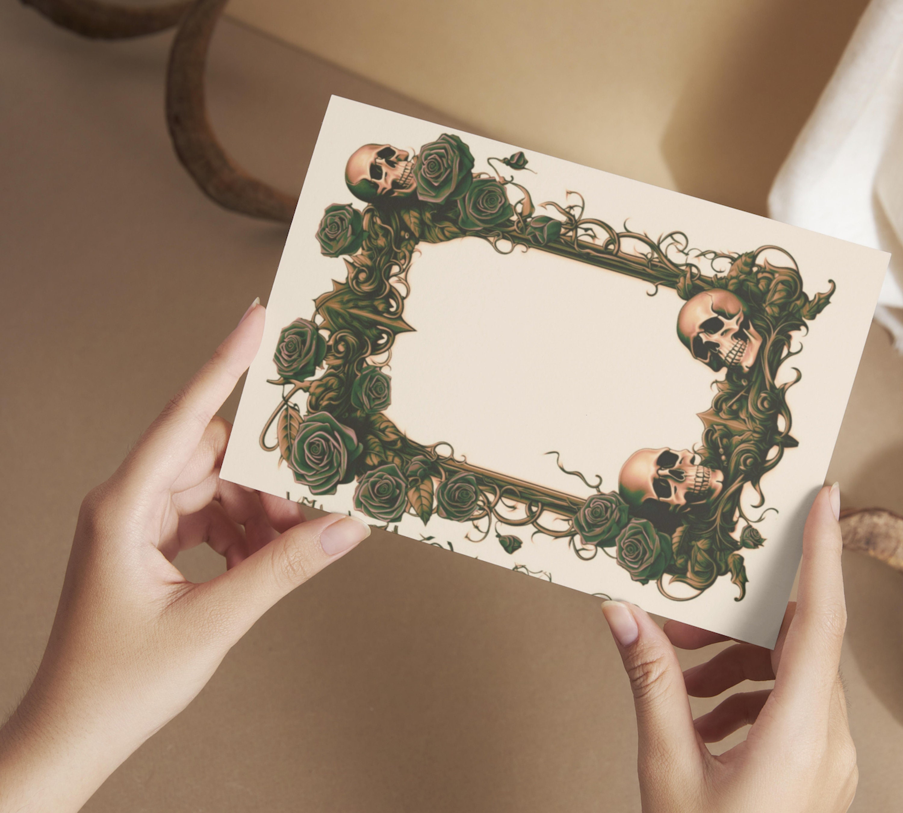 Printable Gothic Green Roses Digital Paper, Skull Ephemera, Grimoire ...