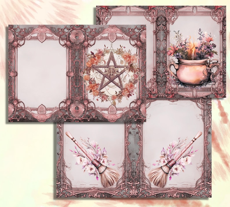 Printable Bohemian Witch Digital Paper, Vintage Witchy Ephemera, Boho ...