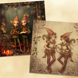 Printable Christmas Elves Digital Papers, Xmas Elf Pages, Background ...