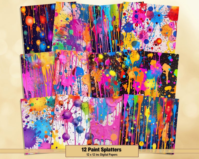 Printable Paint Splatters Digital Papers, Paint Splash Texture Pages ...