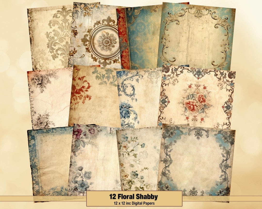 Printable Floral Shabby Digital Papers, Damask Pages, Antique ...