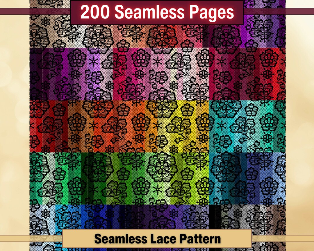 Printable 200 Seamless Floral Lace Pattern Digital Papers, Black Lace ...